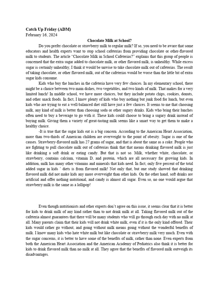 Chocolate Milk at School | PDF | Milk | Chocolate