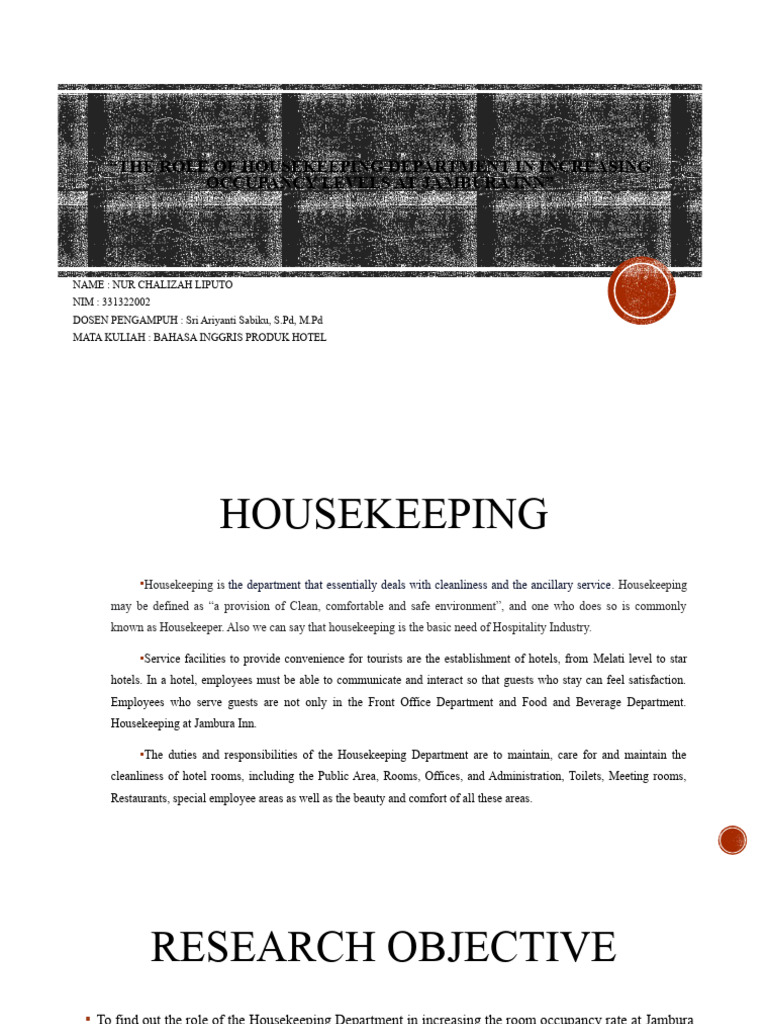 Housekeeping's Impact on Jambura Inn Occupancy | PDF | Hotel | Housekeeping