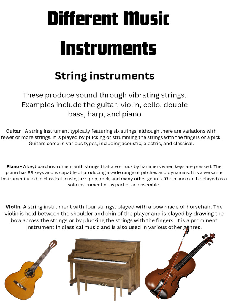 Overview of Musical Instrument Types | PDF | String Instruments | Brass ...