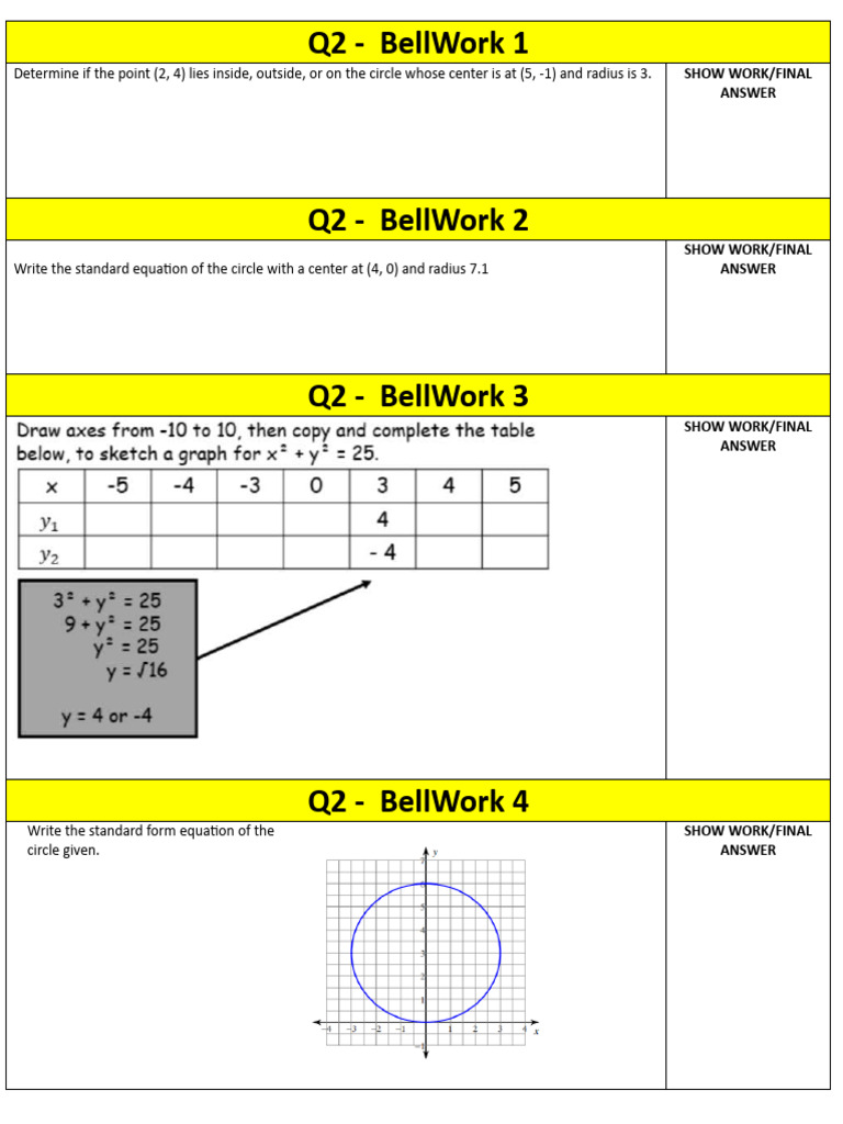 Q2 Bellwork | PDF | Circle | Area