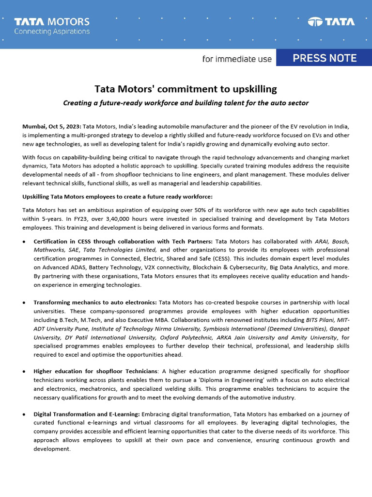 Tata Motors - Skilling | PDF | Educational Technology | Car