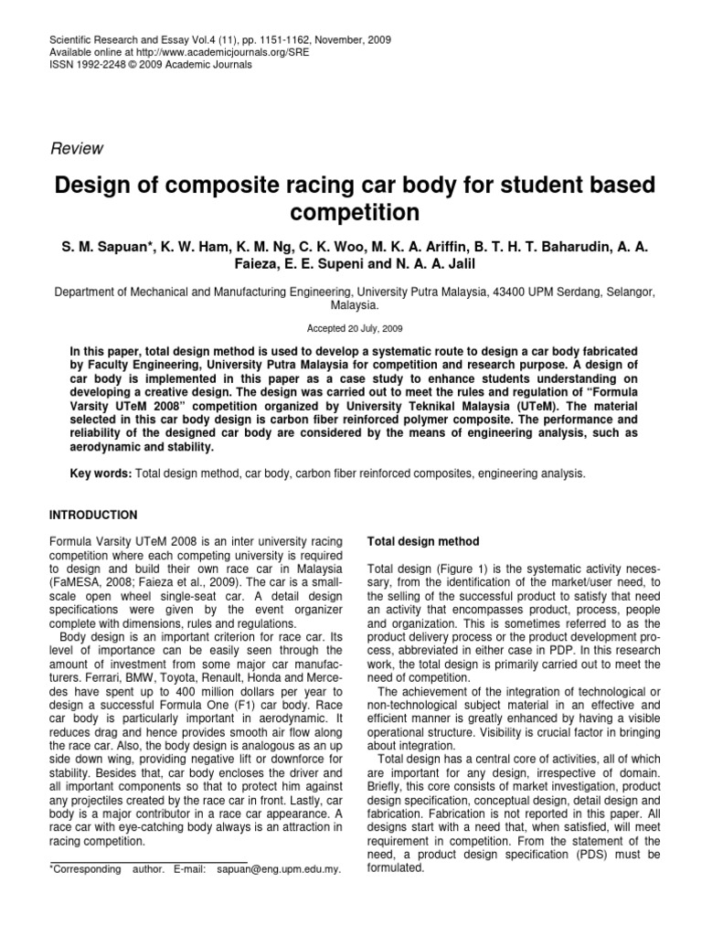Design of Composite Racing Car Body For | PDF