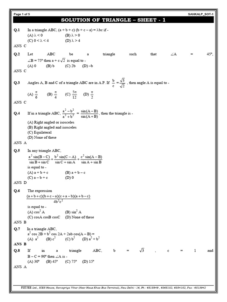 Soln of Triangle 1 | PDF | Triangle | Trigonometric Functions