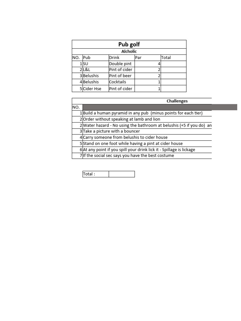 Pub Golf Rules and Challenges Guide | PDF