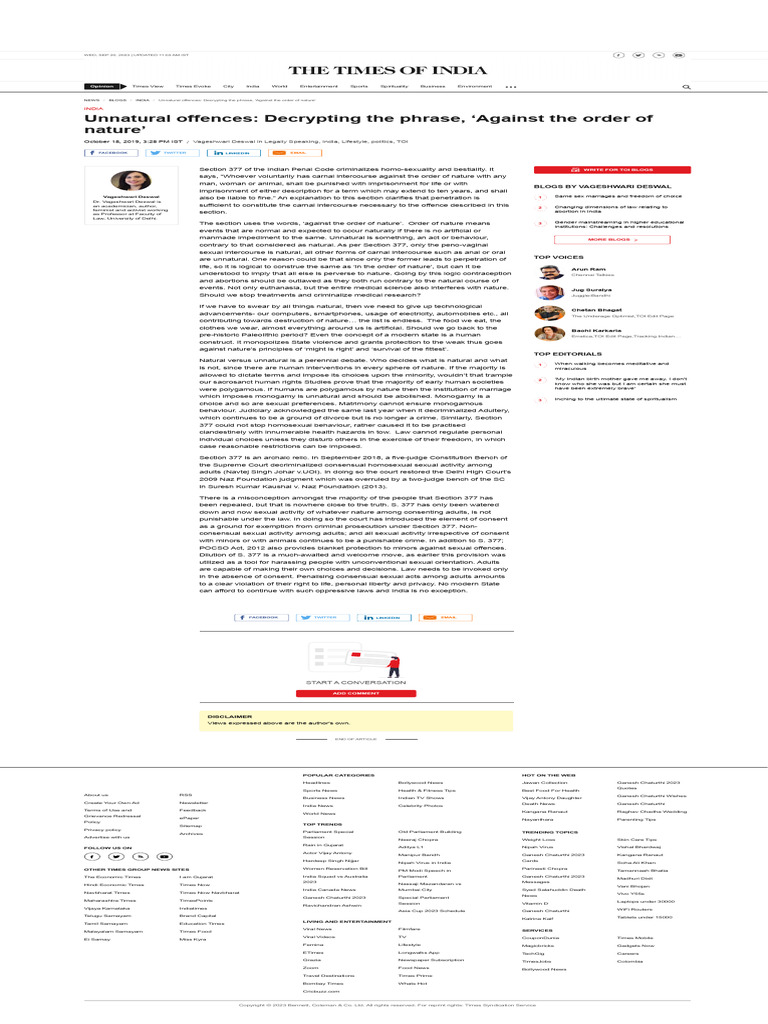 Unnatural Offences - Decrypting The Phrase, Against The Order of Nature' | PDF