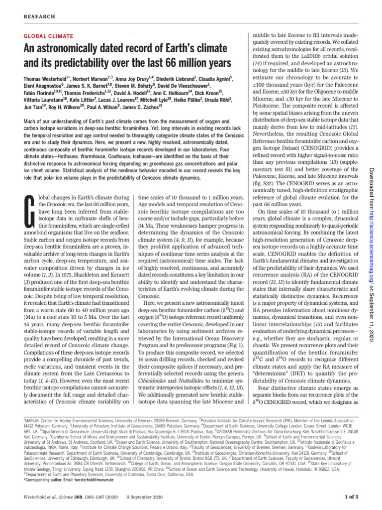 CENOGRID: Cenozoic Climate Dynamics | PDF | Geology | Earth Sciences