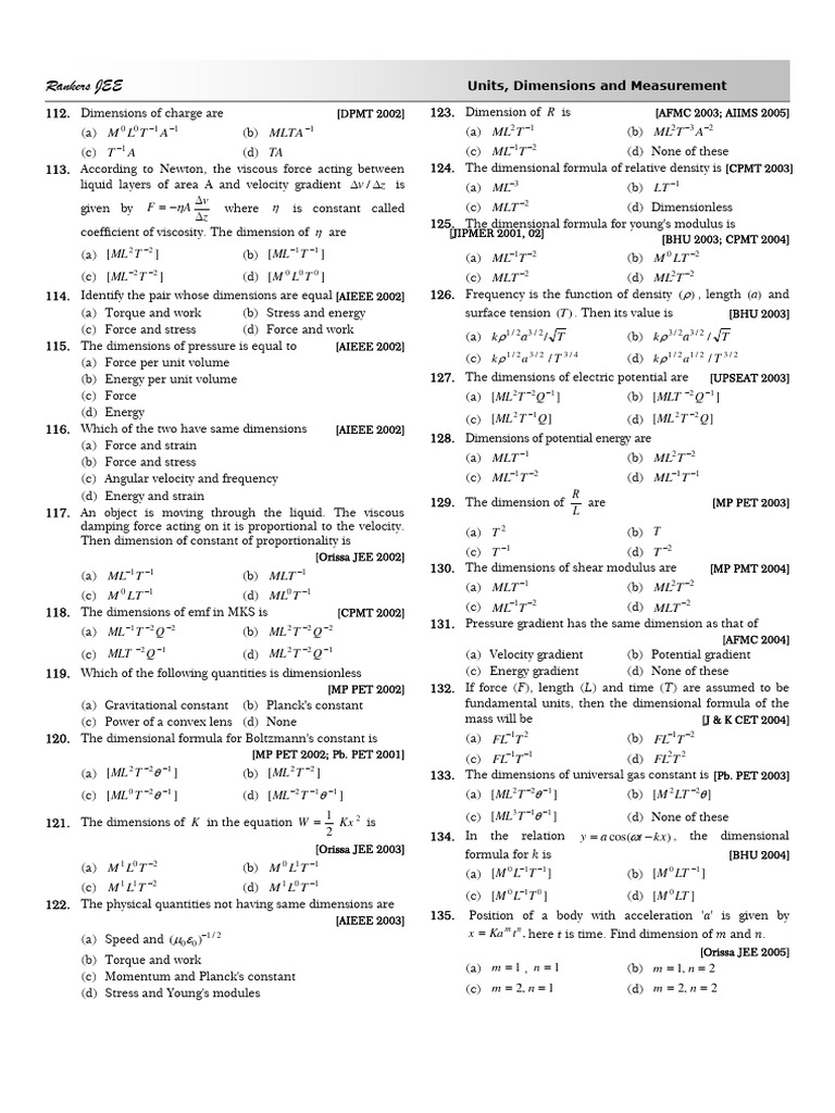 Unit and Dimension DPP | PDF | Force | Angular Momentum