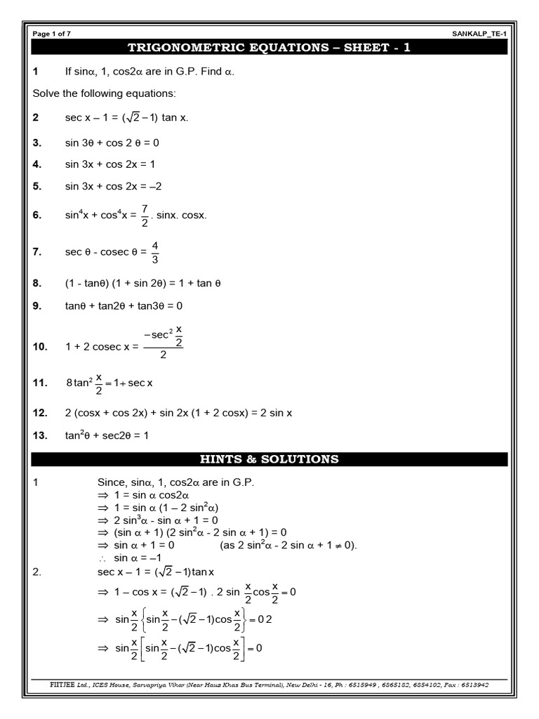 Trigonometric Eq 1 | PDF | Trigonometric Functions | Complex Analysis