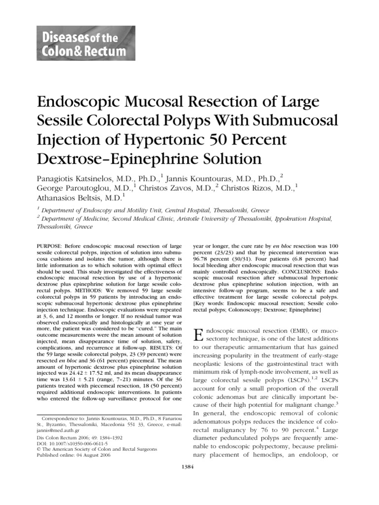 Dis Colon Rectum - Endoscopic Mucosal Resection of Large Sessile ...