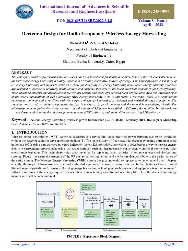 Rectenna Design For Radio Frequency Wire | PDF | Rectifier | Energy ...