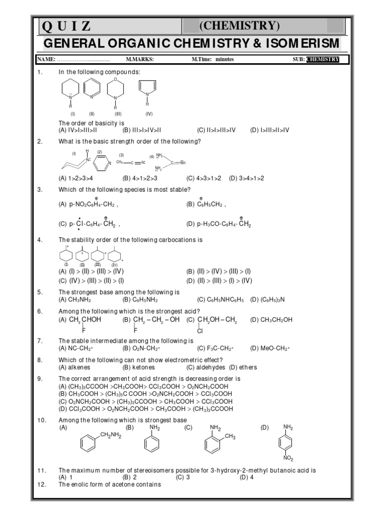Quiz-General Organic Chemistry & Isomerism-Snd - SND | PDF | Isomer ...
