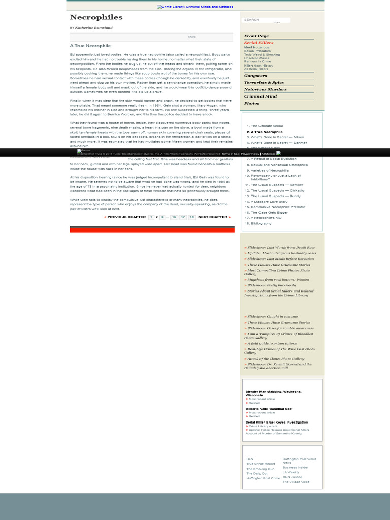 A True Necrophile — Necrophiles — Crime Library | PDF