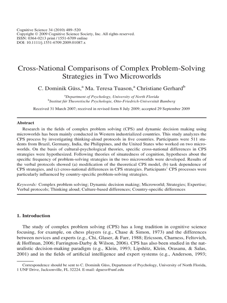 Cross-National Comparisons of Complex Problem-SolvingStrategies in Two ...