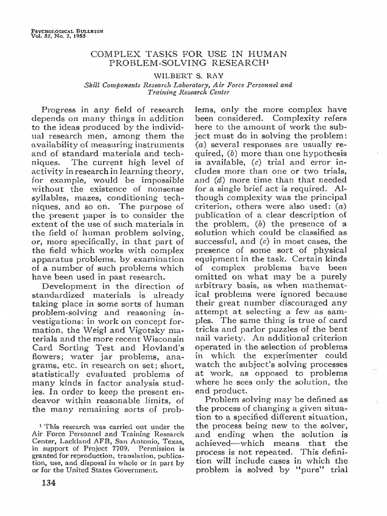 Complex Tasks For Use in Human Problem-Solving Research. | PDF | Validity (Statistics) | Hypothesis