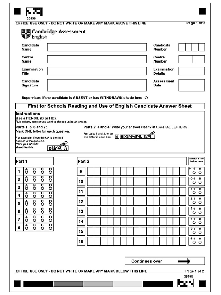 Fce Answer Sheet | PDF