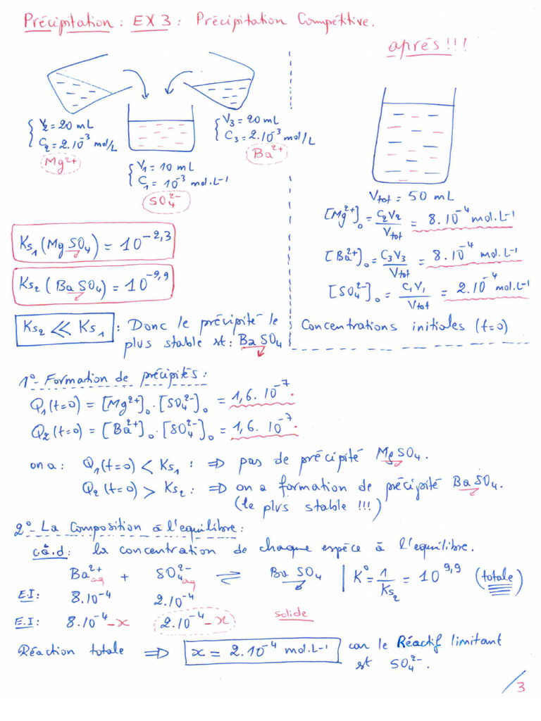 Chimie - Précipitation - Ex3 Ex4 - Corrigé | PDF