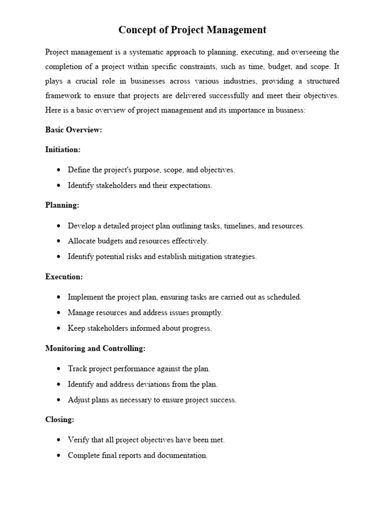 Concept of Project Management | PDF | Project Management | Risk Management