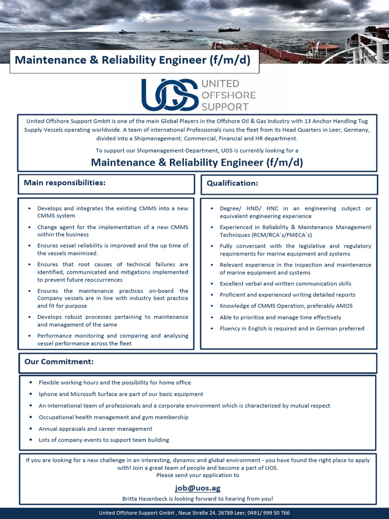 Maintenance & Reliability Engineer (F/M/D) | PDF | Reliability Engineering