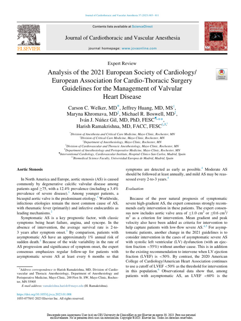 Analisis Guias Valvulas ESC | PDF | Heart | Heart Valve