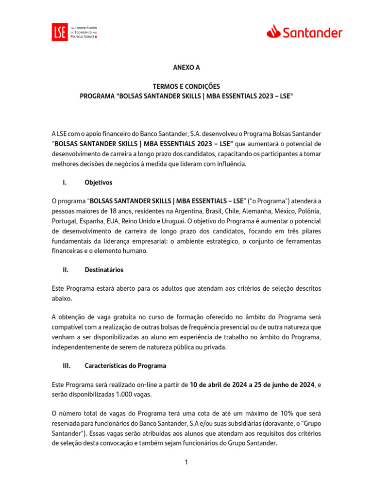 Bolsas Santander MBA Essentials 2023 | PDF | Mestrado em administração ...