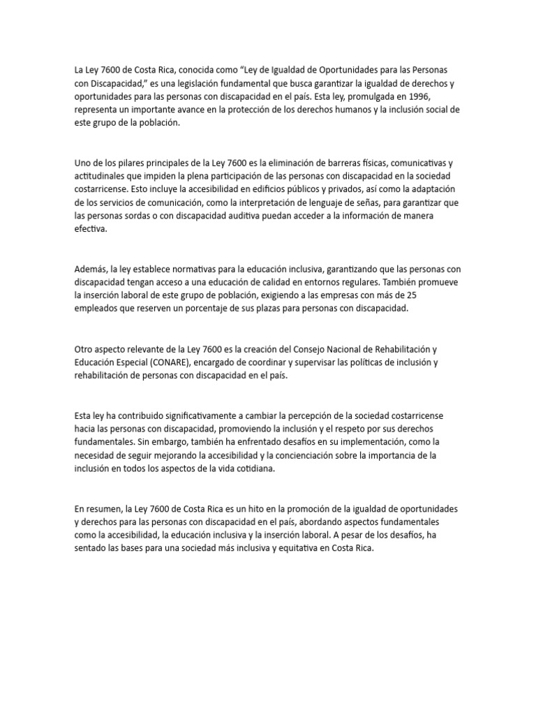 Ley 7600: Igualdad para Personas con Discapacidad | PDF | Invalidez ...