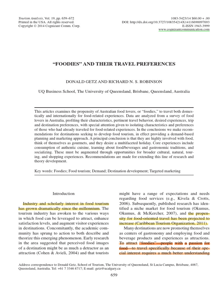 "Foodies" and Their Travel Preferences | PDF | Tourism | Restaurants