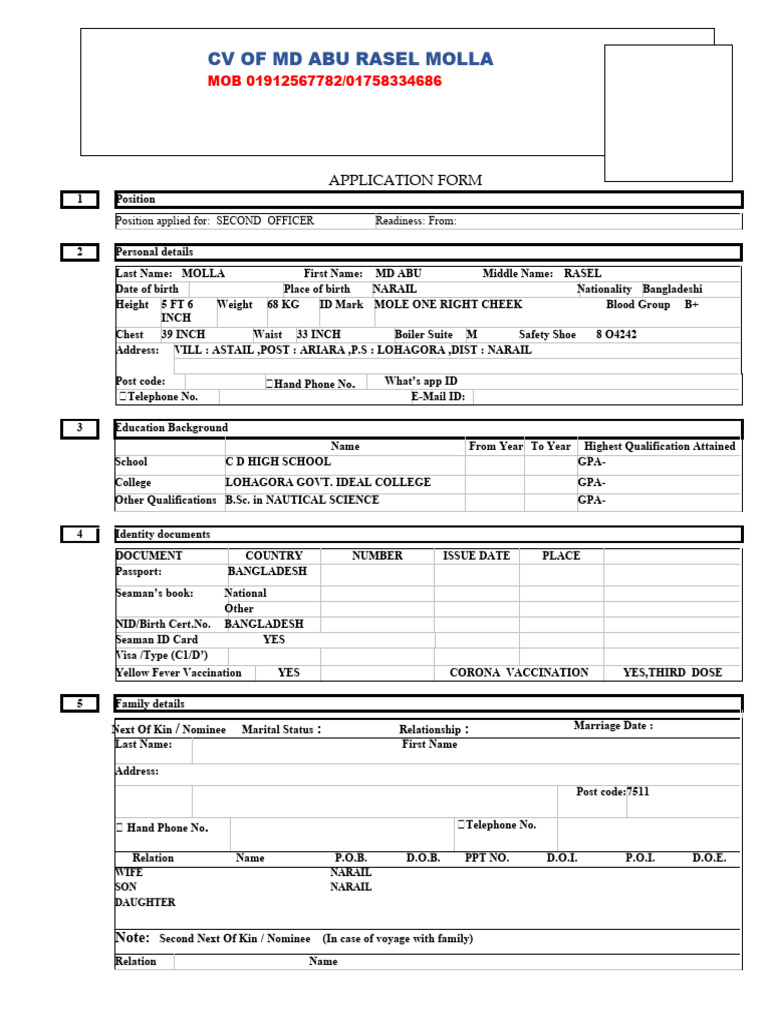 CV of MD ABU RASEL MOLLA SECOND OFFICER COPY TO SEND | PDF | Shipping | Ships