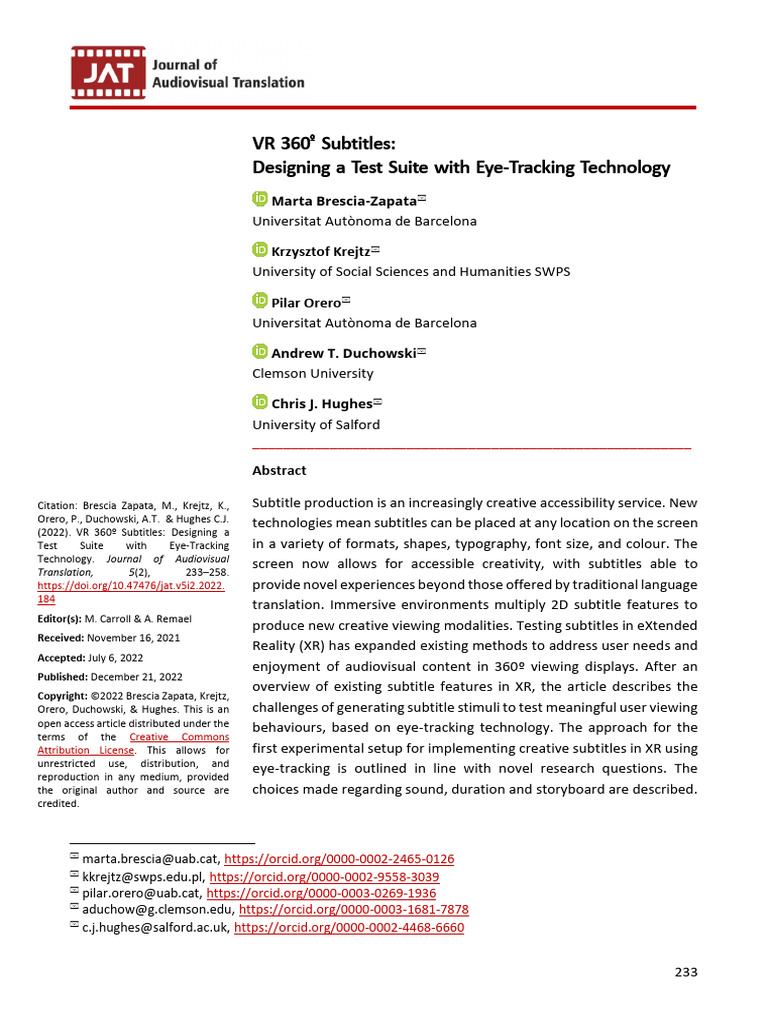 VR 360º Subtitles: Designing A Test Suite With Eye-Tracking Technology ...