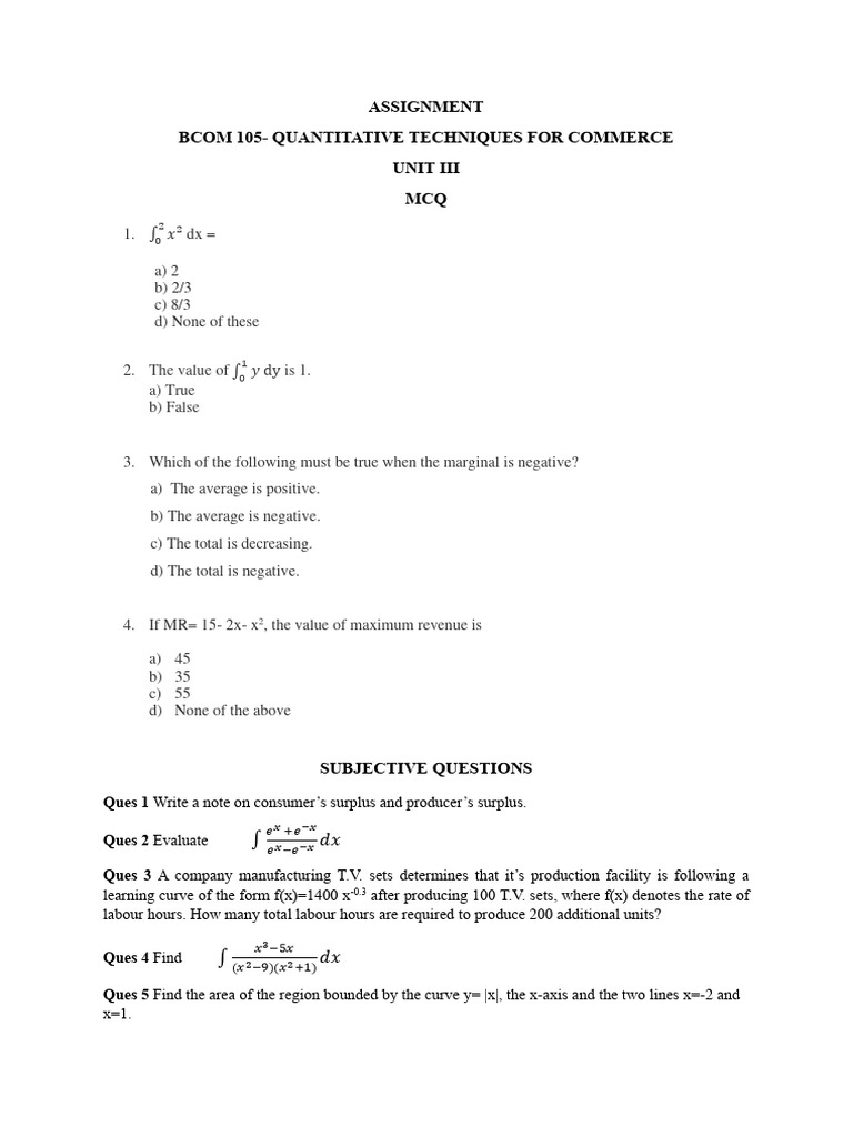 ASSIGNMENT Unit3&4 | PDF | Economic Surplus | Economics