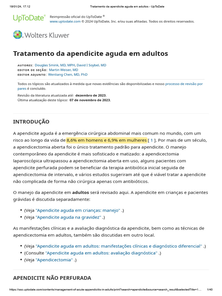 Tratamento Da Apendicite Aguda em Adultos - UpToDate | PDF | Ciências ...