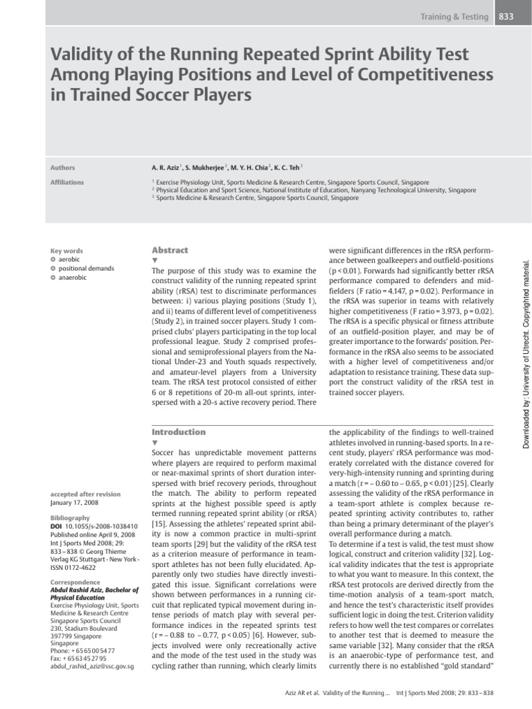Aziz2008 Validity of The Running Repeated Sprint Ability Test Among ...