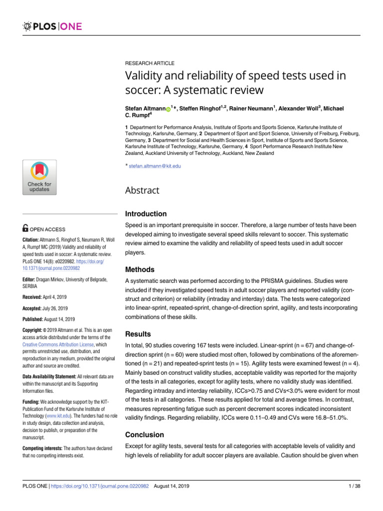 Altman2019 Validity and Reliability of Speed Tests Used in Soccer - A ...