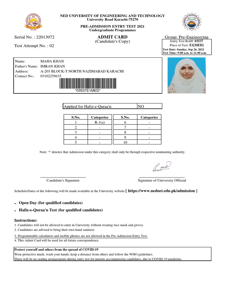 Admitcard Student | PDF | Pandemic