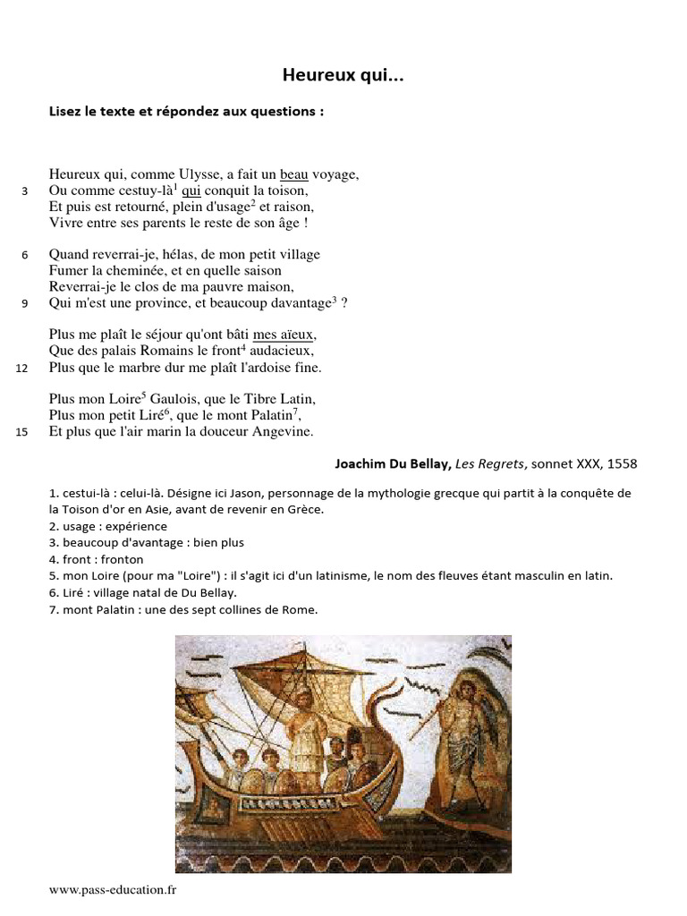 Poème "Heureux qui comme Ulysse" | PDF | Poésie