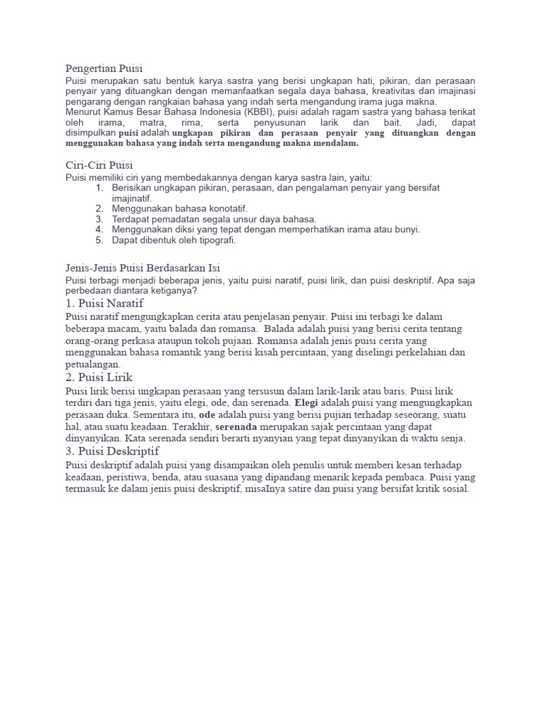 Puisi Kelas 8 Ciri-Ciri | PDF