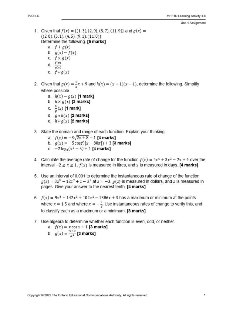 Functions Assignment Composite Function Pdf Function Mathematics