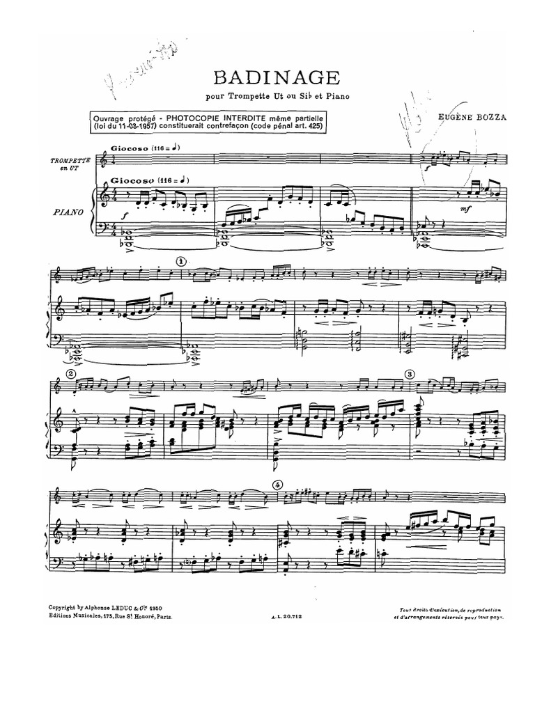 Badinage - Bozza Piano Part | PDF
