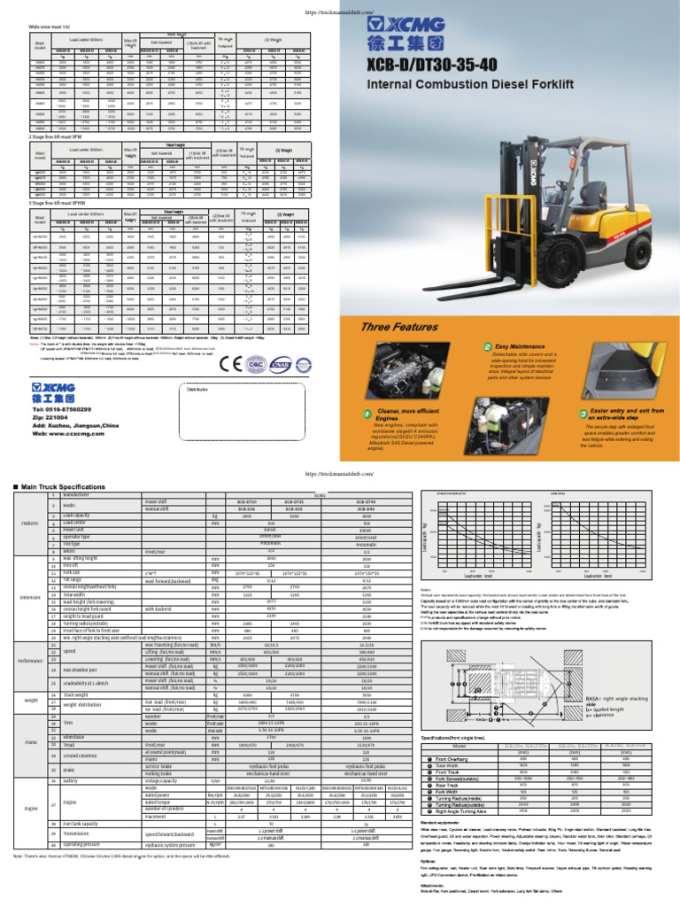 XCMG XCB-D - DT30-35-40 Diesel Forklifts Technical Specifications | PDF