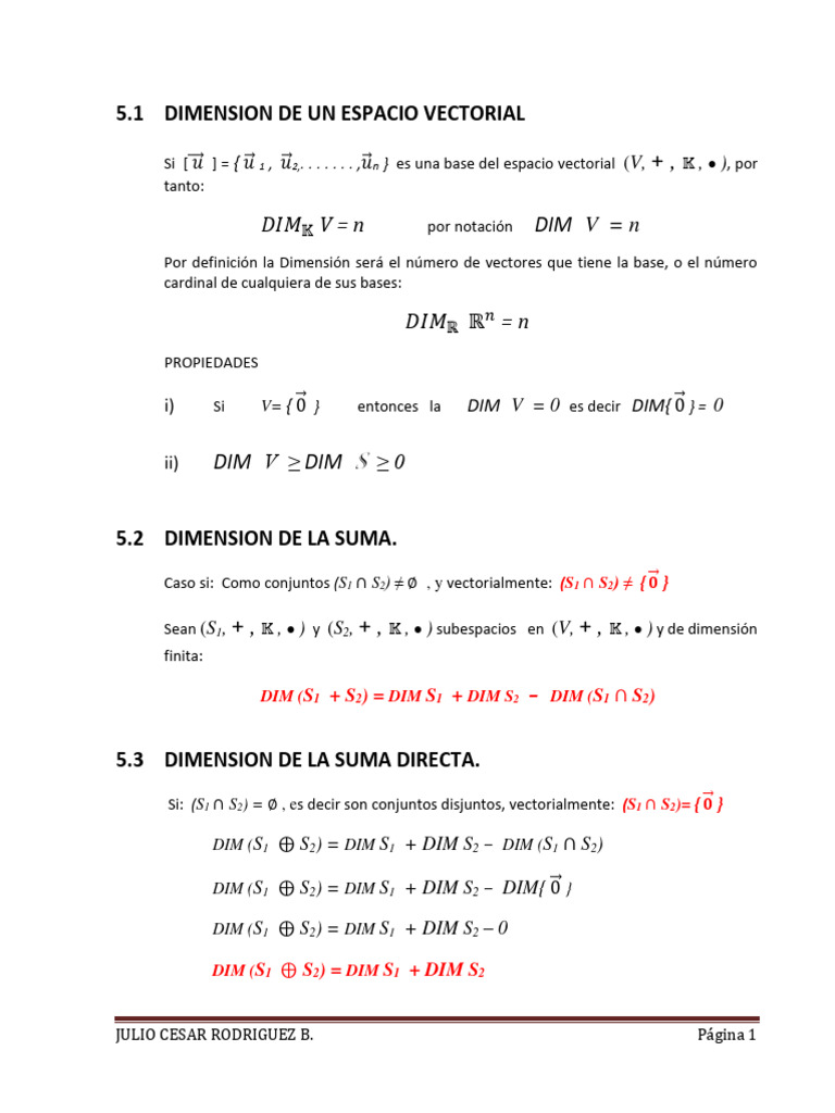 Presvir Dim. | PDF | Base (álgebra lineal) | Espacio vectorial
