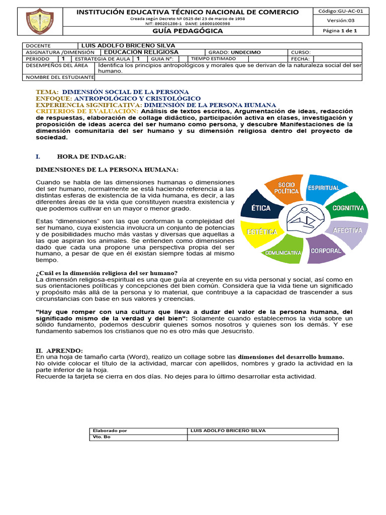 Actividad #1 Religión Primer Periodo Grado Undecimo 2024 | PDF | Antropología | Humano