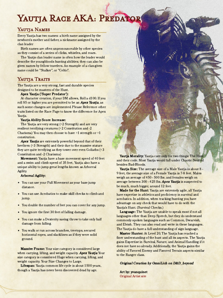 Yautja Race AKA - Predator - v1.0 | PDF