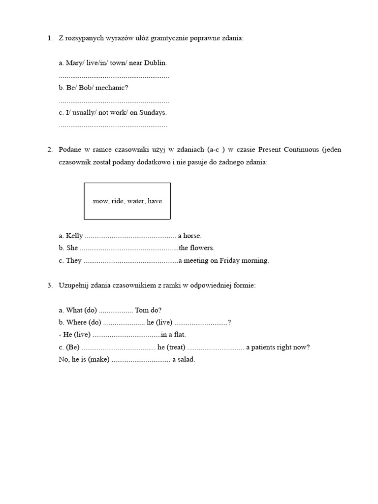 Czas Present Simple Kartkówka | PDF