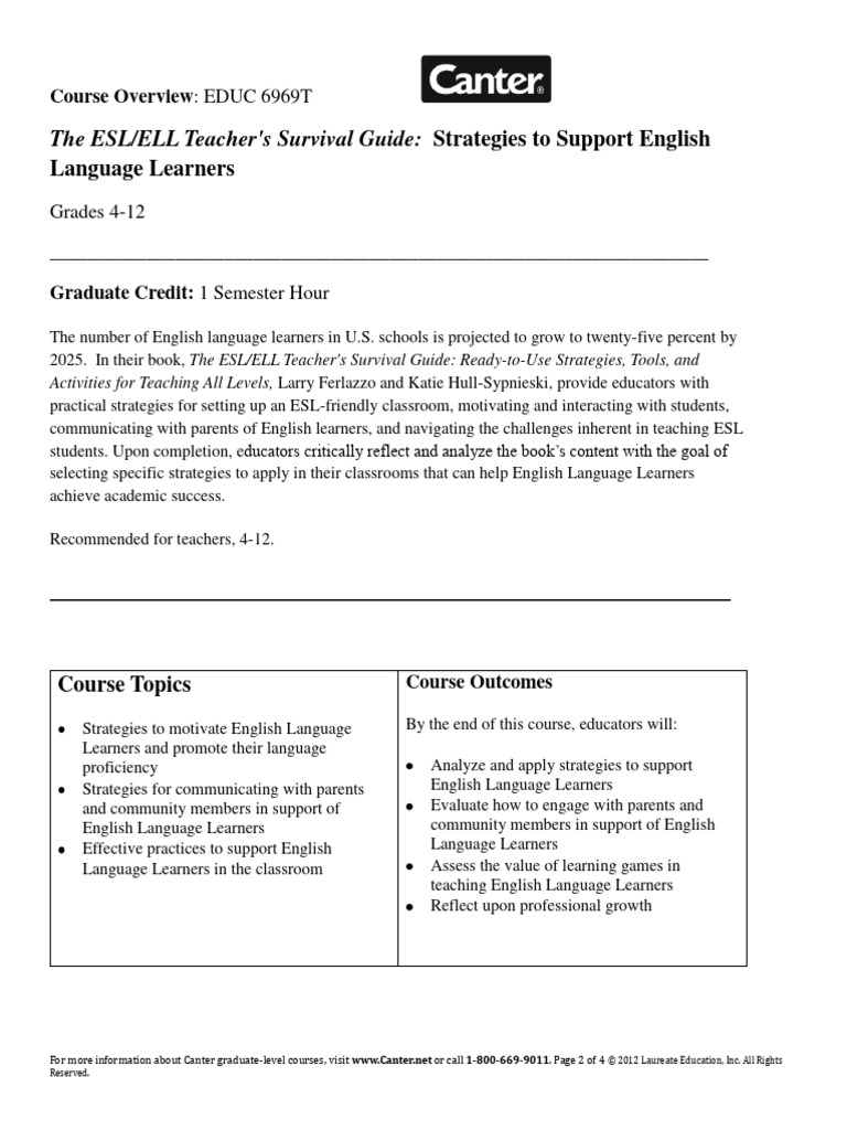ESL ELL Teachers Survival Guide Course Overview | PDF | Learning ...
