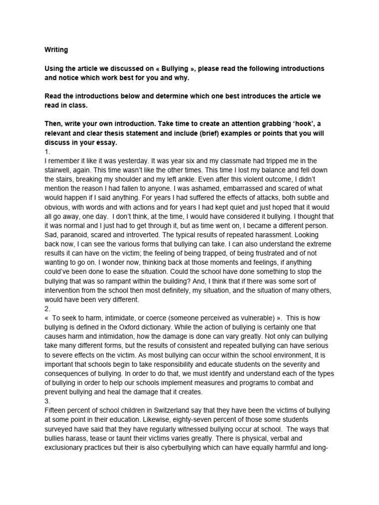 Bullying - Argumentative Writing 1 | PDF | Bullying | Cyberbullying