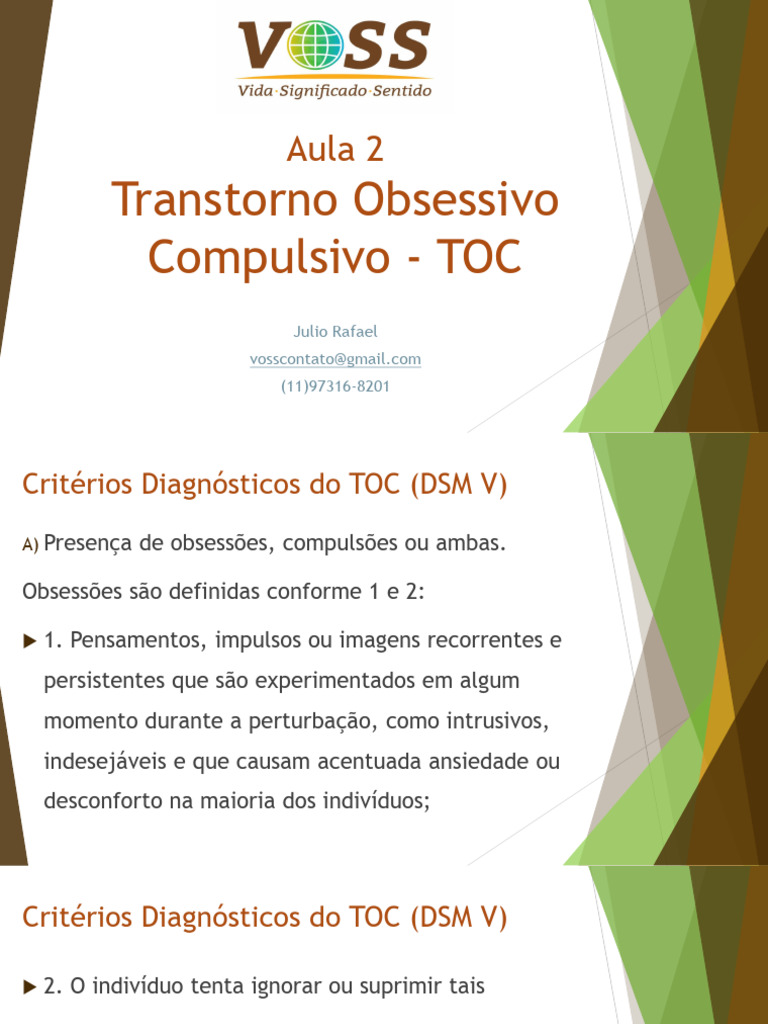 Aula - Toc | PDF | Transtorno obsessivo compulsivo (TOC) | Psicologia