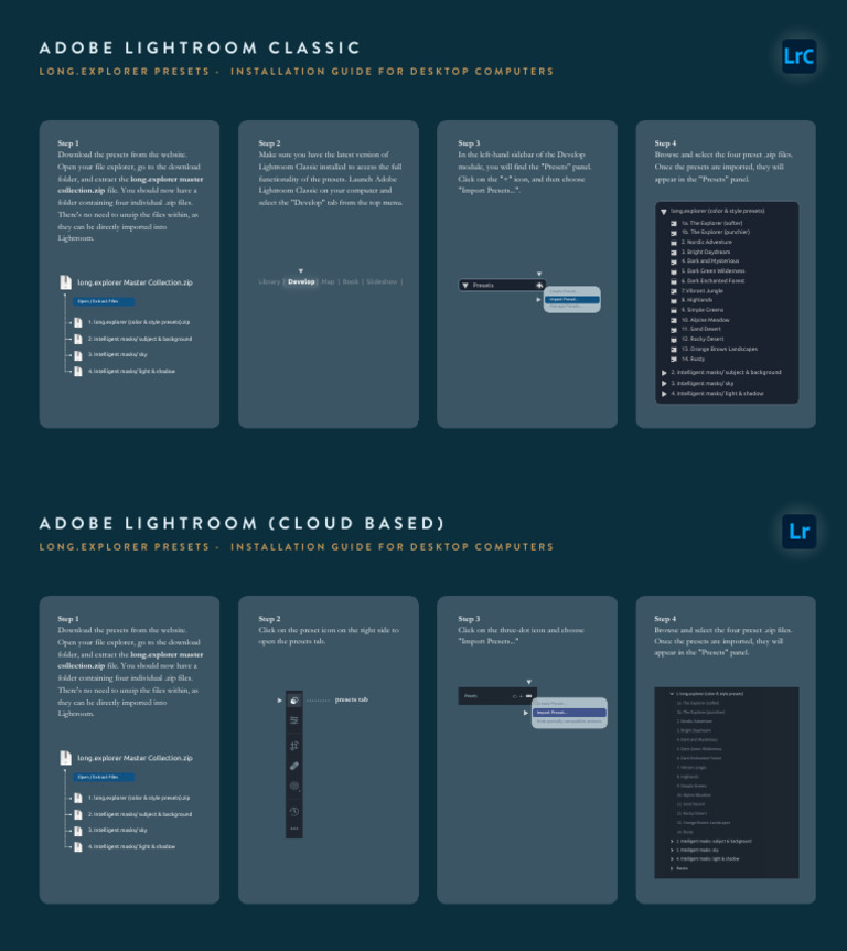 Adobe Lightroom Classic: Long - Explorer Presets - Installation Guide For Desktop Computers ...