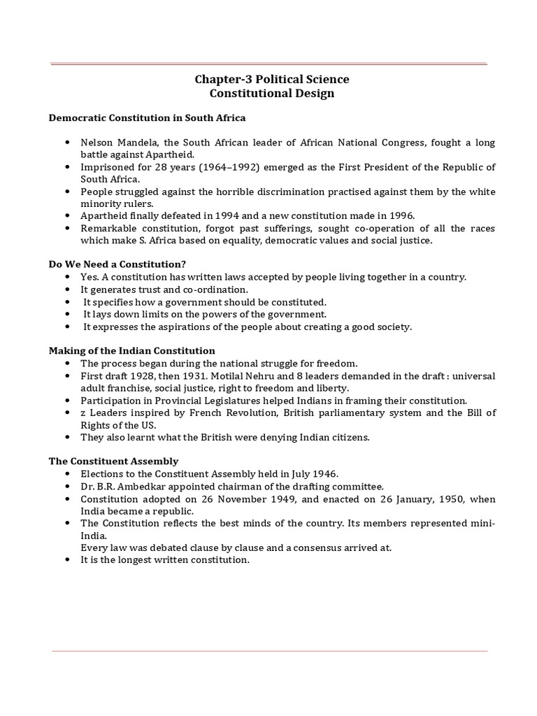 Class9 Social Science Chapter 21.constitutional Design | PDF