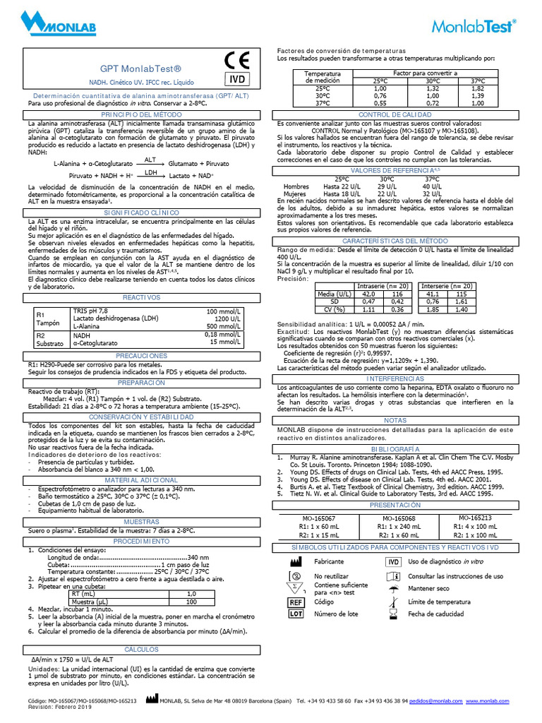 IFU GPT-ALT monlabtest | PDF | Alanina transaminasa | Transaminasa