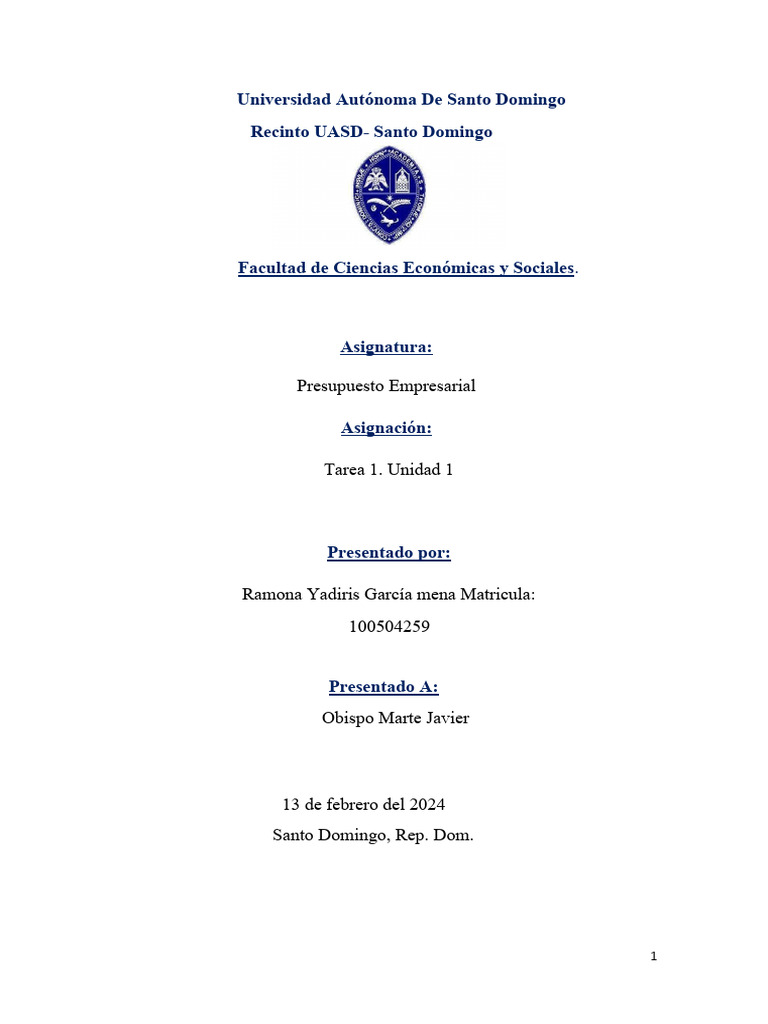 Tarea 1. Unidad 1 | PDF | Presupuesto | Business Tarea 1. Unidad 1 | PDF | Presupuesto | Business