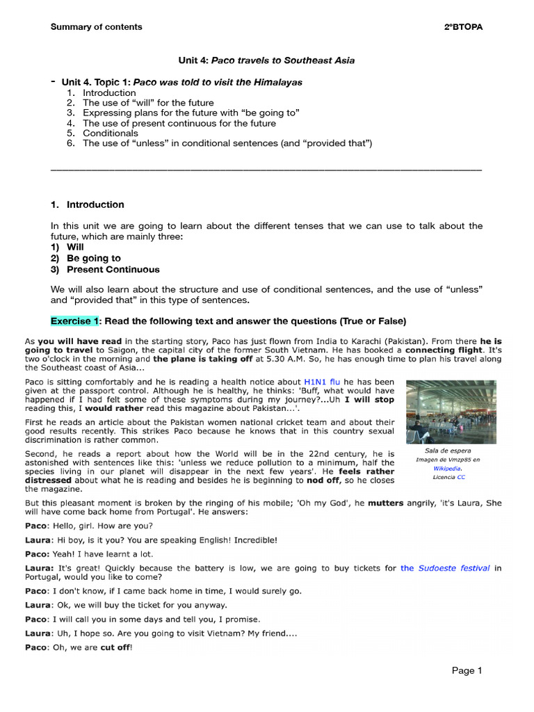 2ºBTOPA Unit 4. Topic 1 | PDF | Linguistics | Grammar